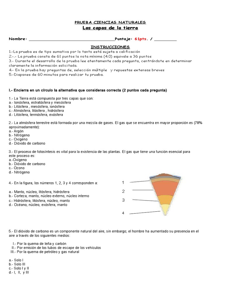 Capas de La Tierra Prueba | PDF | Tierra | Atmósfera de tierra