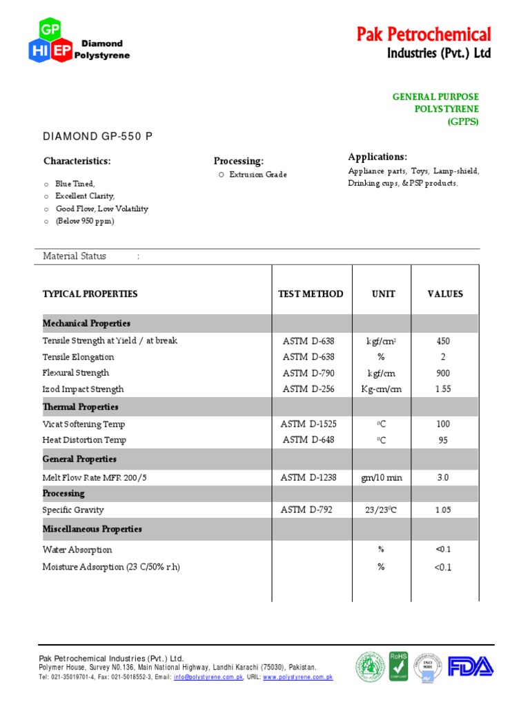 Pak Petrochemical: Diamond Gp-550 P | PDF | Polystyrene | Materials