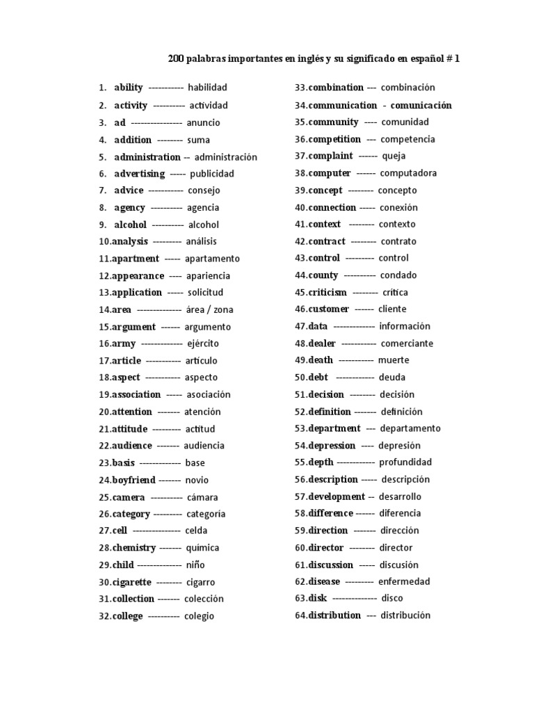 200 palabras importantes en inglés y español | PDF | Naturaleza ...