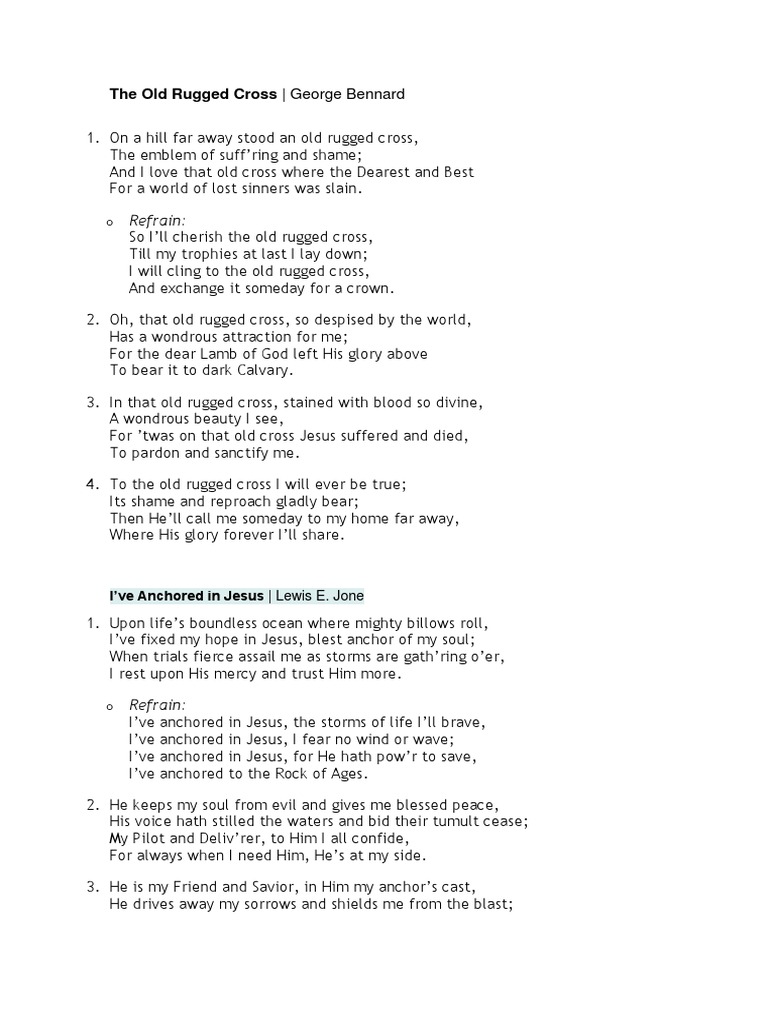 The Old Rugged Cross - George Bennard: Refrain | PDF | Religious ...