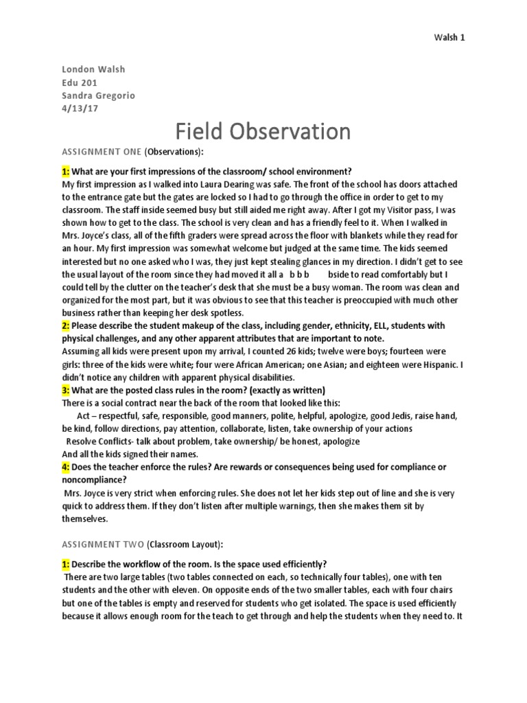 Field Observation Better | PDF | Classroom | Teachers