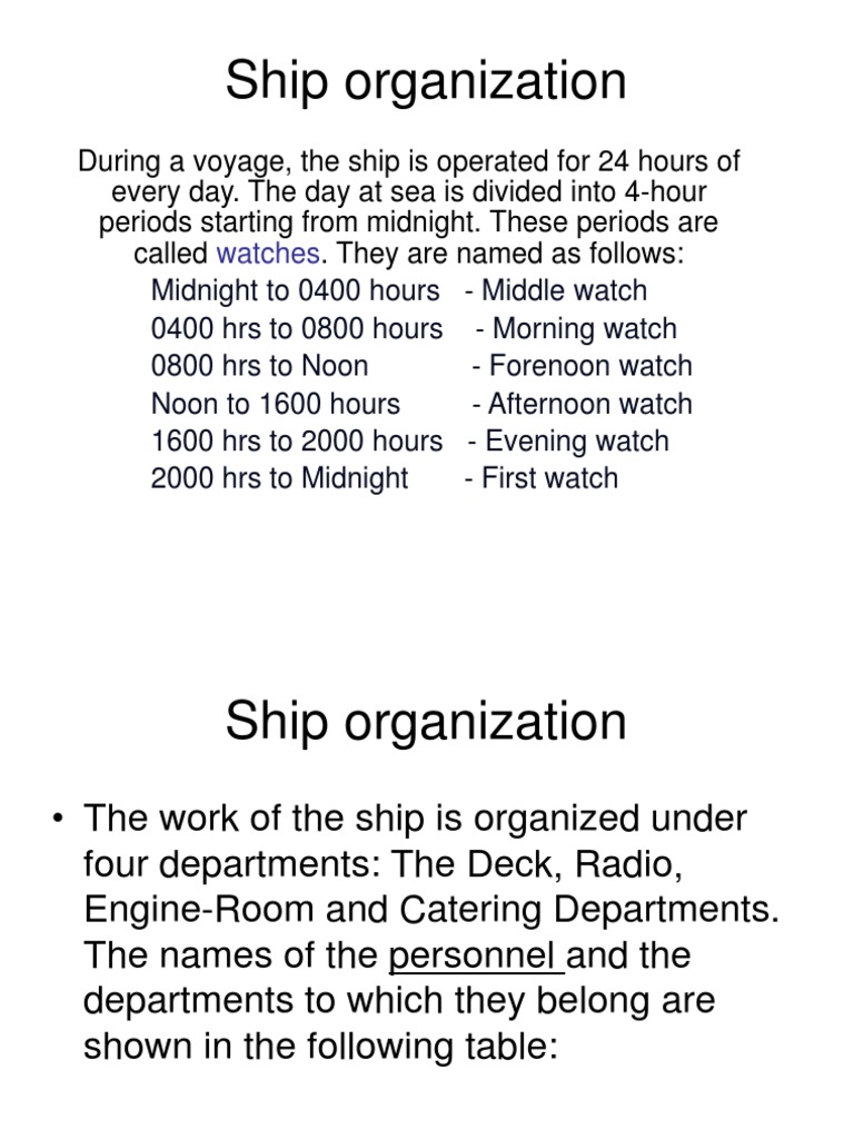 Ship Organization | PDF | Merchant Navy | Water Transport