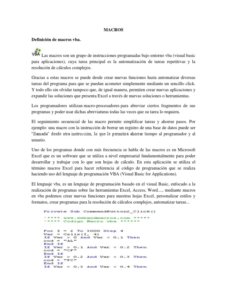 Macros | PDF | Macro (informática) | Visual Basic para Aplicaciones
