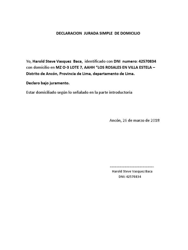 Declaracion Jurada Simple de Domicilio | PDF