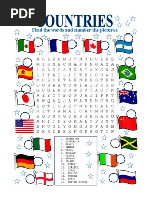 Esl Word Search Countries
