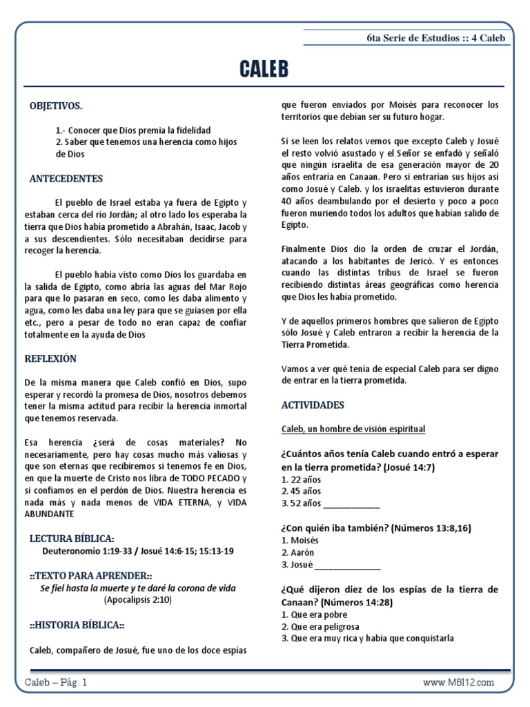 6ta Serie de Estudios - 04 Caleb | PDF | Joshua | Moisés