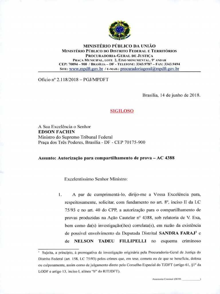 Pedido de Compartilhamento de Provas Encaminhado para o Ministro Edson ... Pedido de Compartilhamento de Provas Encaminhado para o Ministro Edson ...
