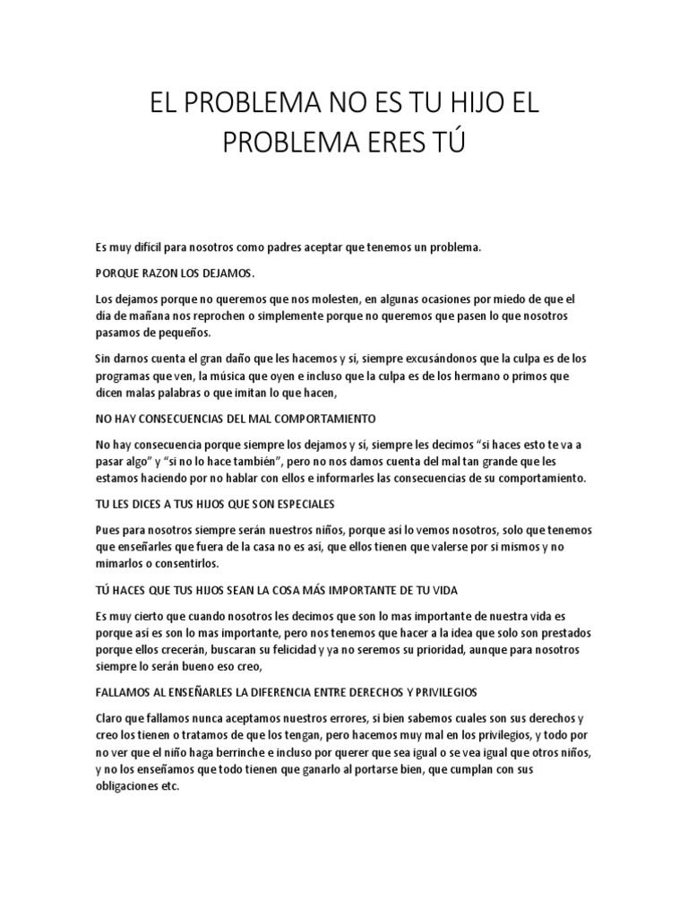 El Problema No Es Tu Hijo El Problema Eres Tú | PDF | Felicidad