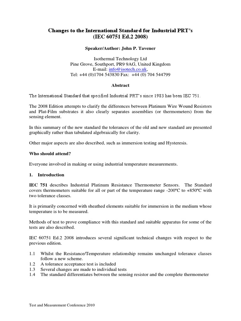 Changes International Standard For Industrial PRTs Iec 60751 | Download ...
