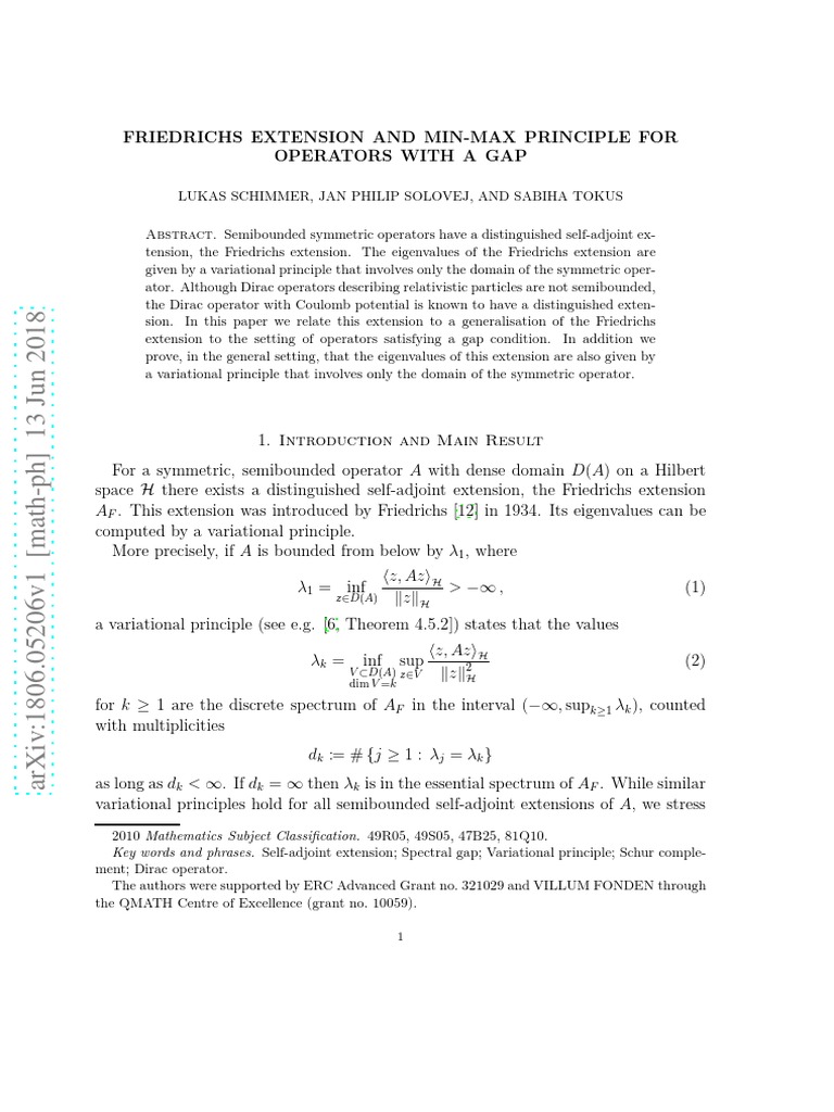 Friedrichs Extension and Min-Max Principle For Operators With A Gap ...