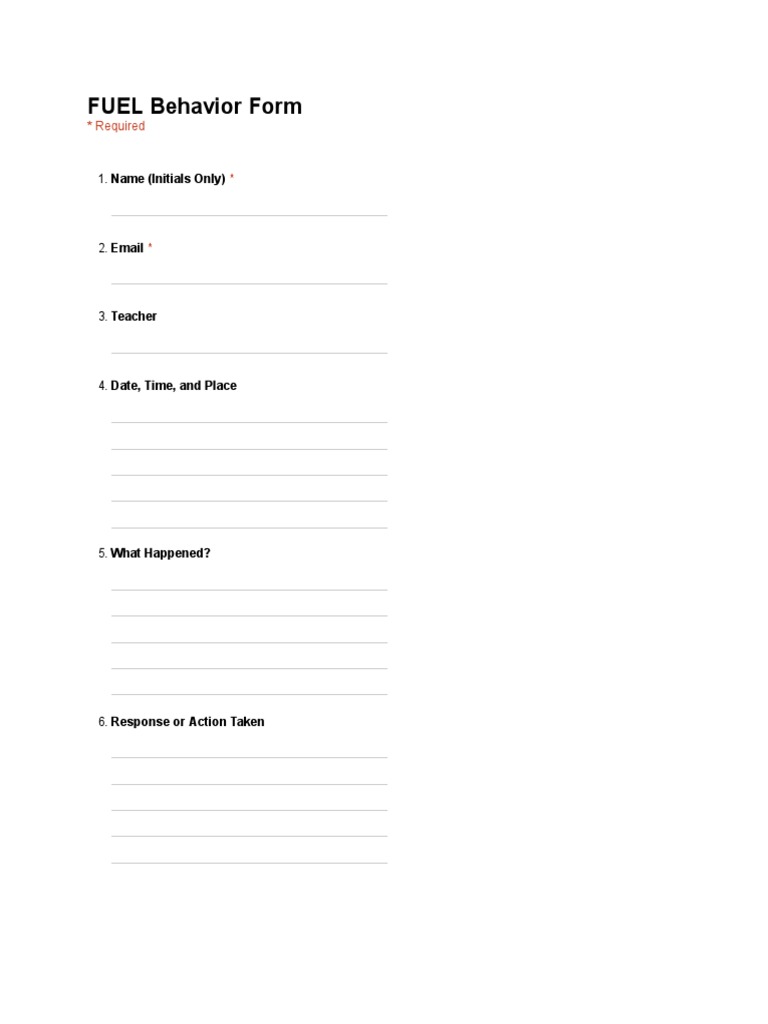 Fuel Behavior Form | PDF | Wellness