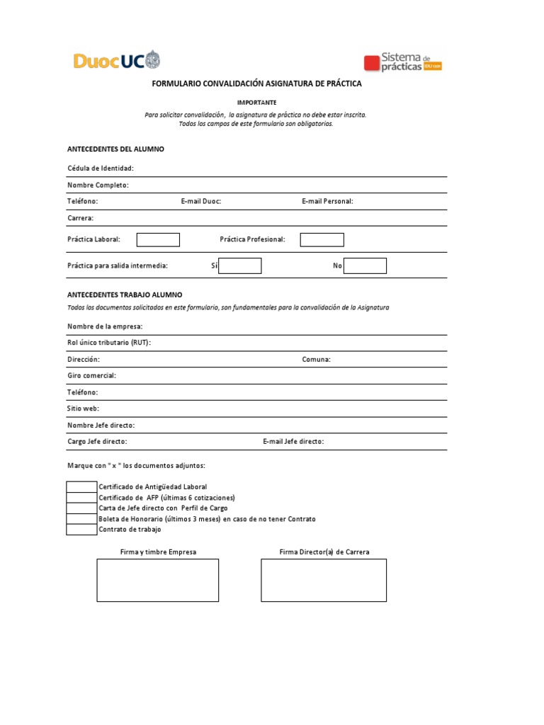 Formulario Convalidación Prácticas | PDF