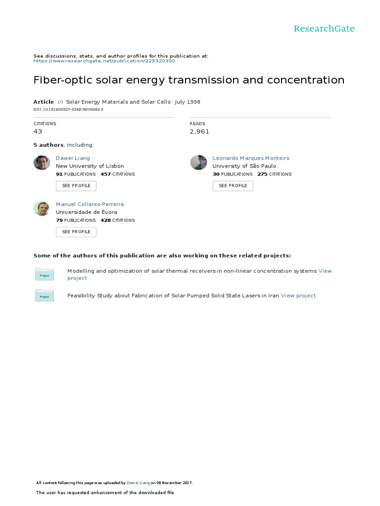 Fiber-Optic Solar Energy Transmission and Concentration | PDF | Optical ...