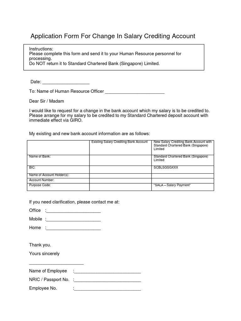 Salary Crediting Account Change Form | PDF