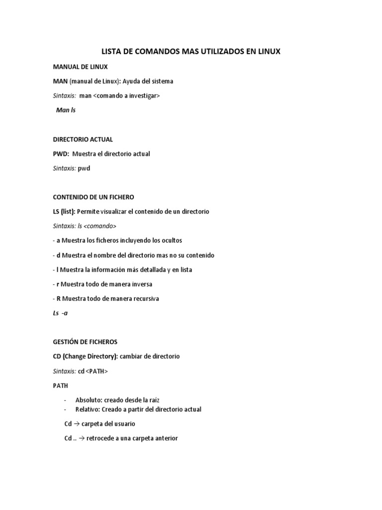 Lista de Comandos Linux | Descargar gratis PDF | Archivo de computadora ...