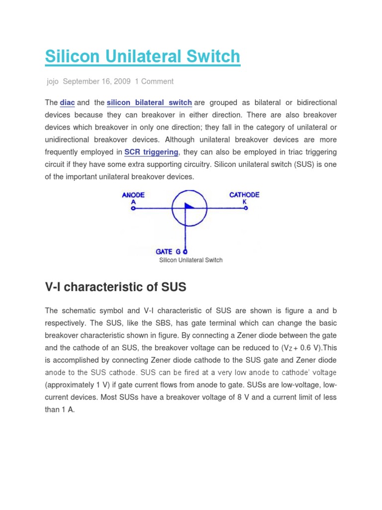 Silicon Unilateral Switch: V-I Characteristic of SUS | PDF