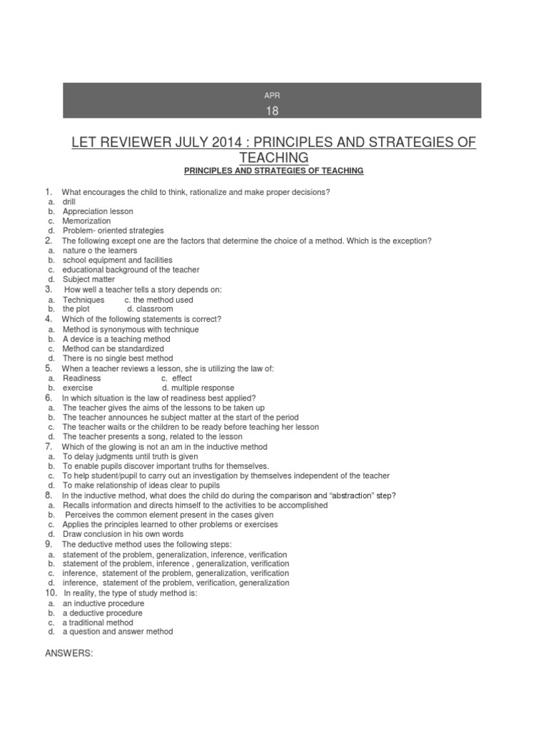 Let Reviewer July 2014: Principles and Strategies of Teaching | PDF ...