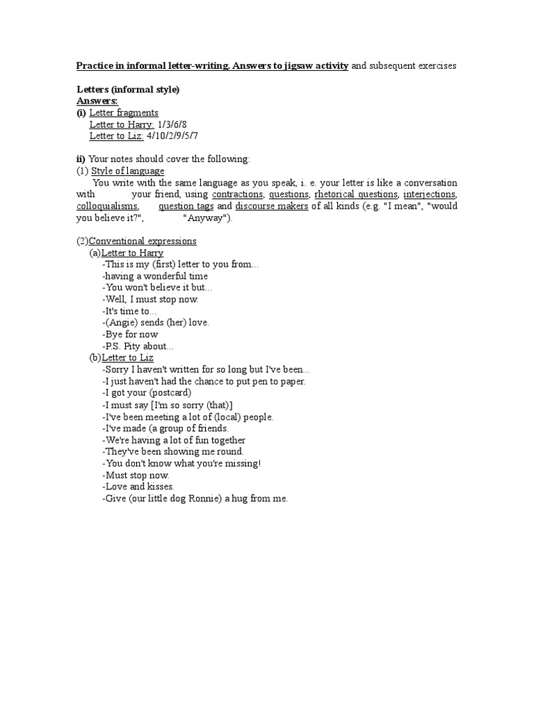 Practice in Informal Letter-Writing With Answers | PDF