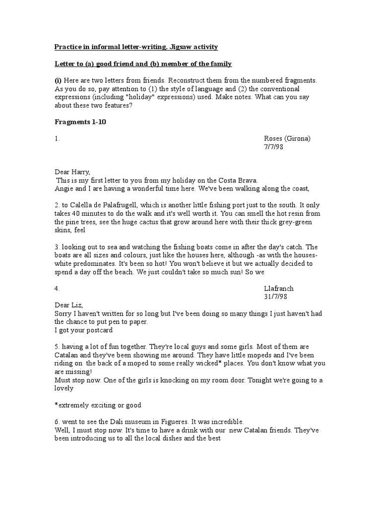 Informal Letter-Writing Practice Activity | PDF | Home & Garden