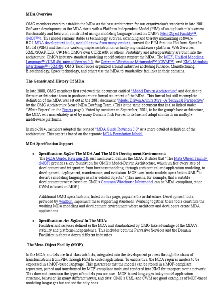 MDA Overview | Download Free PDF | Object Management Group | Unified ...