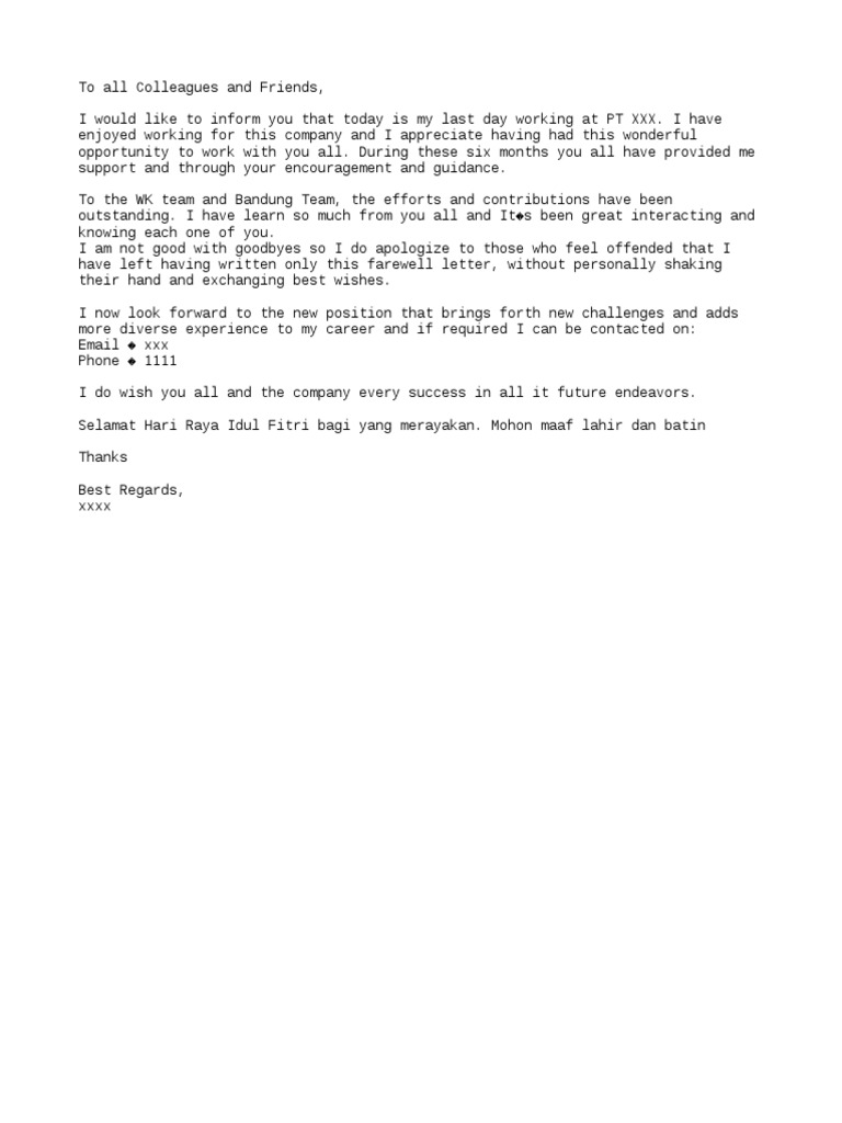 Contoh Surat Farewell | PDF