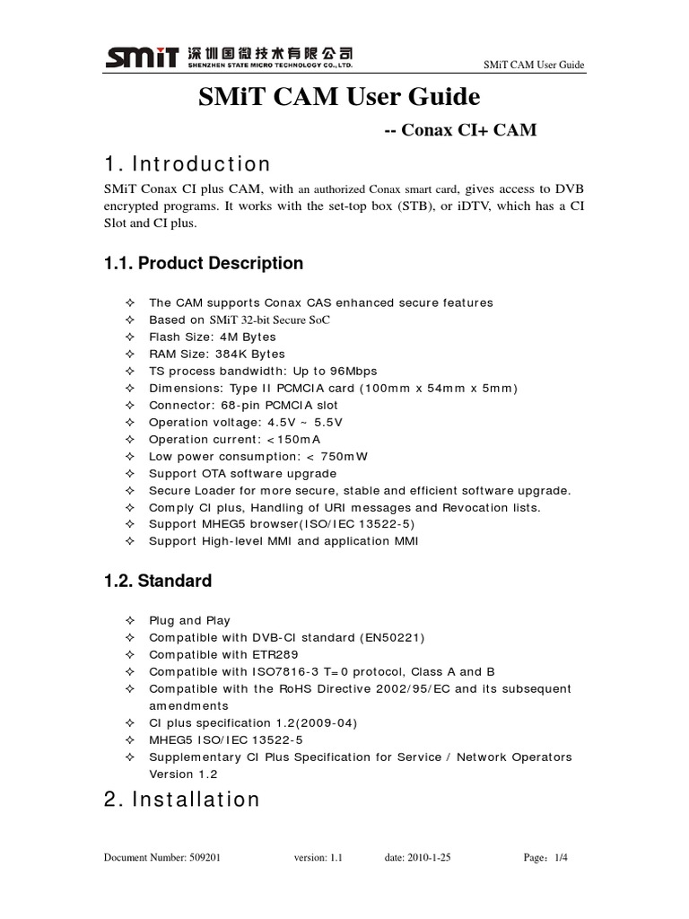 SMiT Conax CI+ CAM User Guide | PDF | Set Top Box | Telecommunications