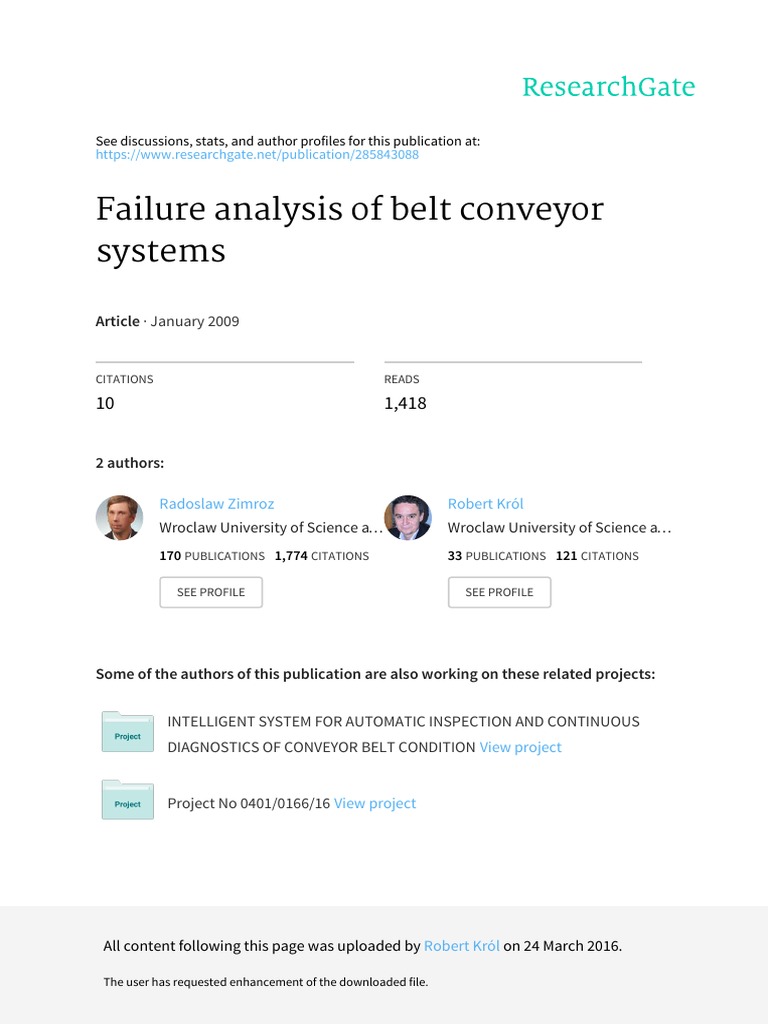 Failure Analysis of Belt Conveyor Systems: January 2009 | PDF | Belt ...