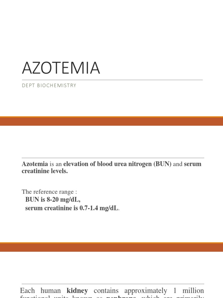 Azotemia: Dept Biochemistry | PDF | Renal Function | Creatinine