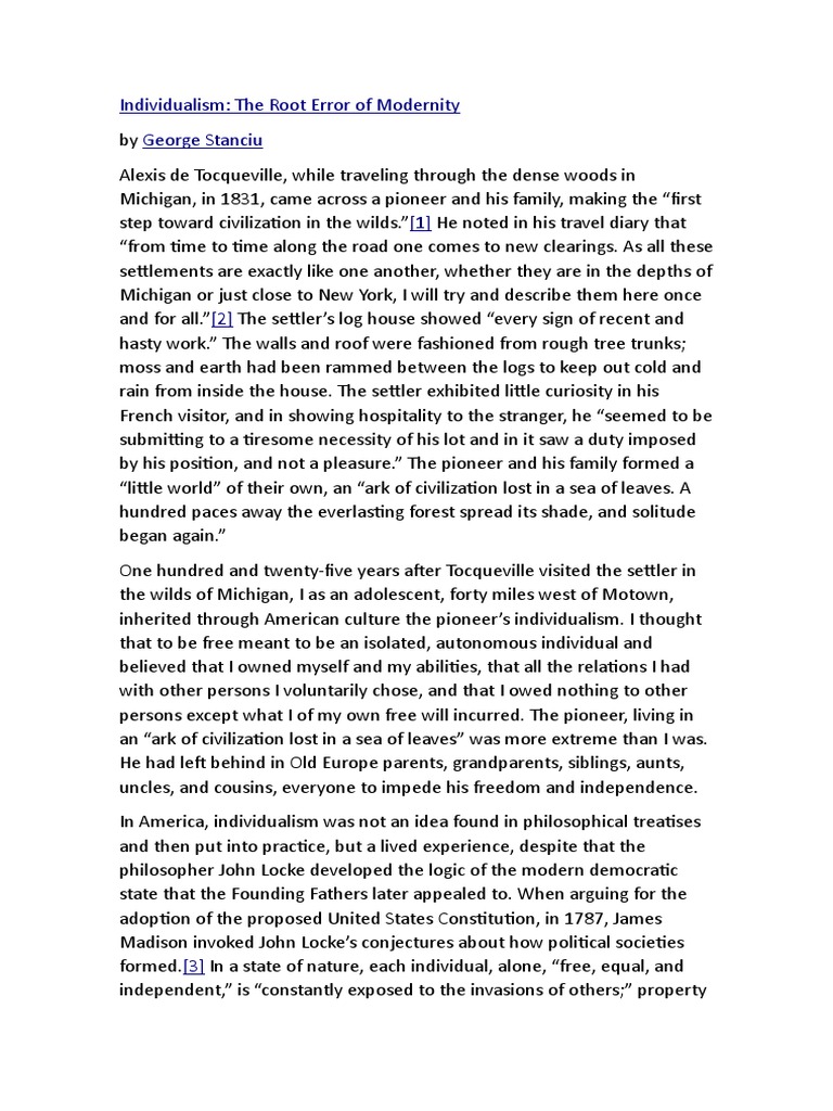 Individualism: The Root Error of Modernity George Stanciu | PDF | John ...
