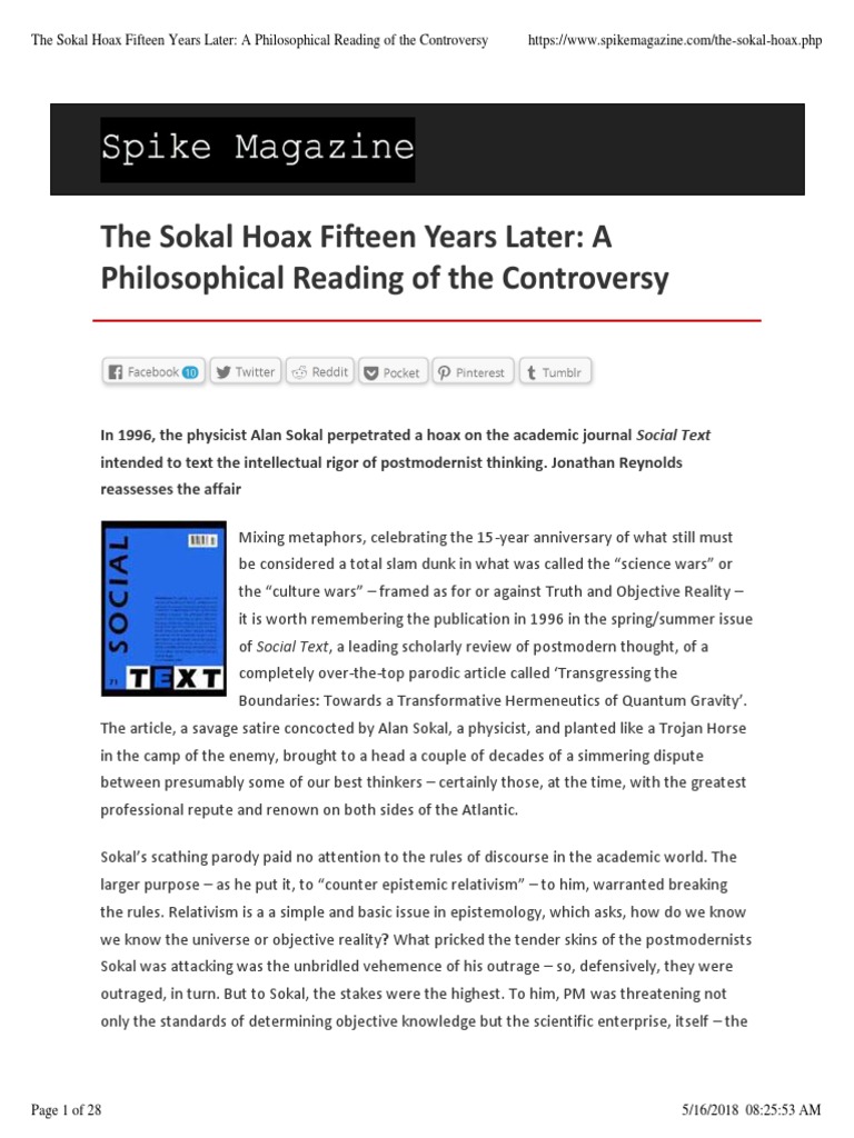 The Sokal Hoax Fifteen Years Later | PDF | Relativism | Reality