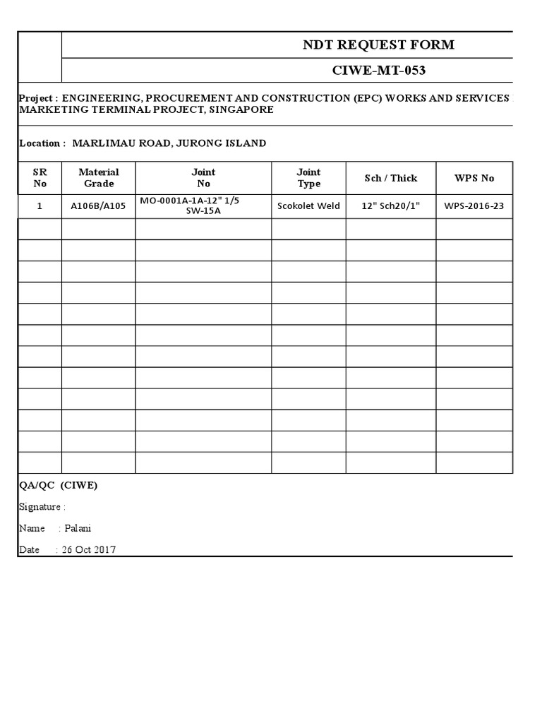 NDT Request Form CIWE-MT-053 | PDF