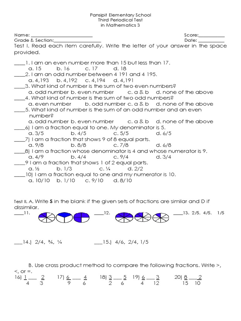 Grade 3 Math Test | PDF | Odds | Fraction (Mathematics)