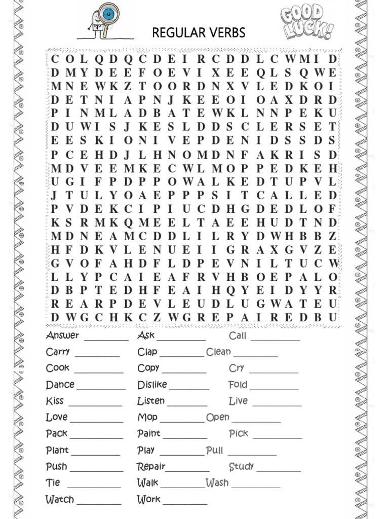 Regular Verbs Wordsearch Past Tense Form Fun Activities Games Grammar ...