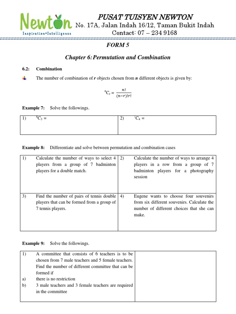 Combinations and permutations problems with solutions | PDF | Teaching ...