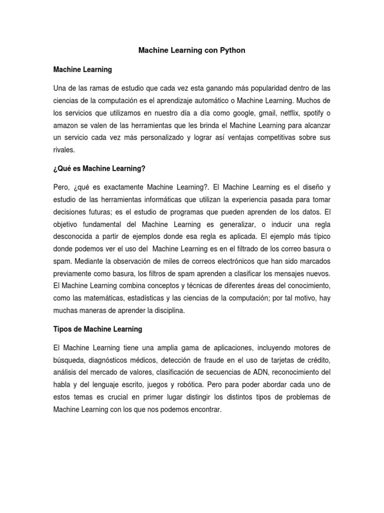 Machine Learning Con Python | Descargar gratis PDF | Aprendizaje ...