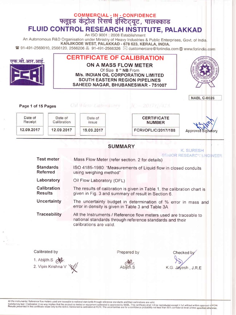 Mass Flow Meter Calibration Certificate | PDF | Calibration | Flow ...