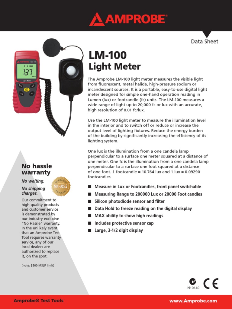 LM-100 Light Meter | PDF | Lighting | Incandescent Light Bulb