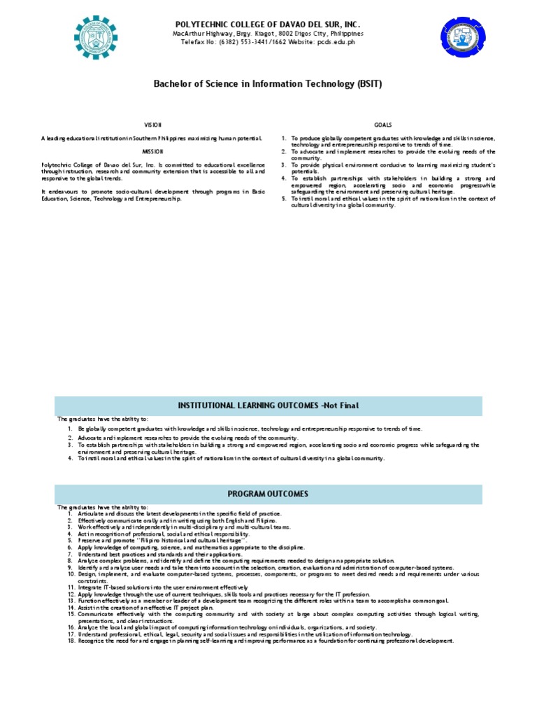Bachelor of Science in Information Technology (BSIT) : Polytechnic ...