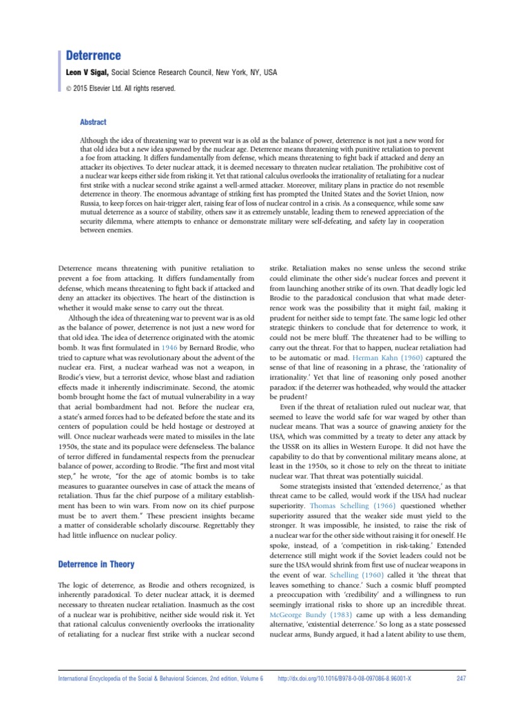 Deterrence: Leon V Sigal, Social Science Research Council, New York, NY ...