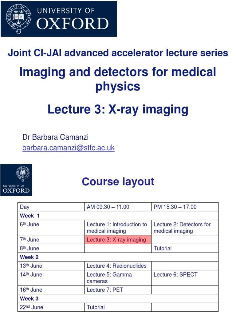Imaging and Detectors For Medical Physics Lecture 3: X-Ray Imaging ...