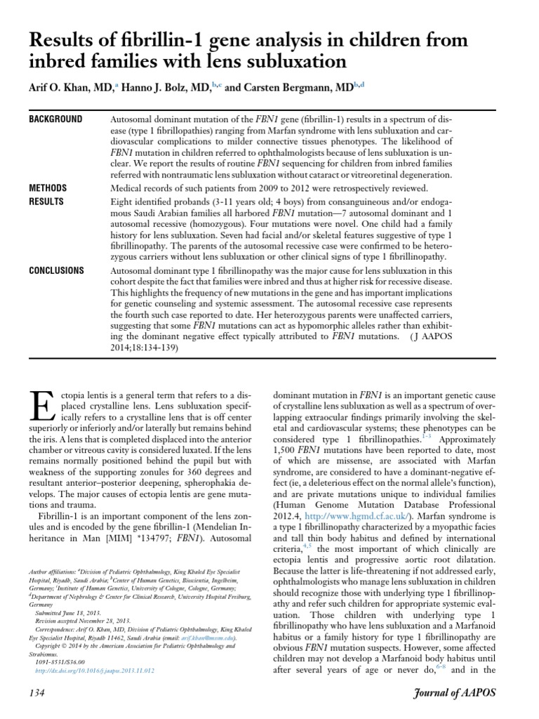 Results of Fibrillin-1 Gene Analysis in Children From Inbred Families ...