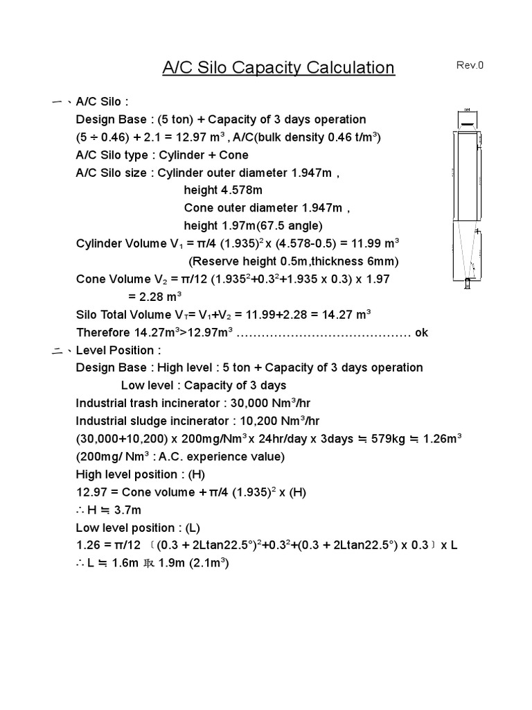 Silo Capacity Calculation | PDF