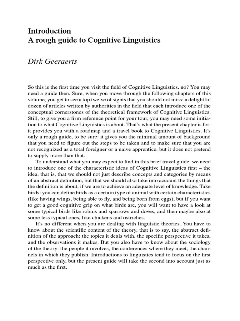 Dirk Geeraerts: A Rough Guide To Cognitive Linguistics | PDF