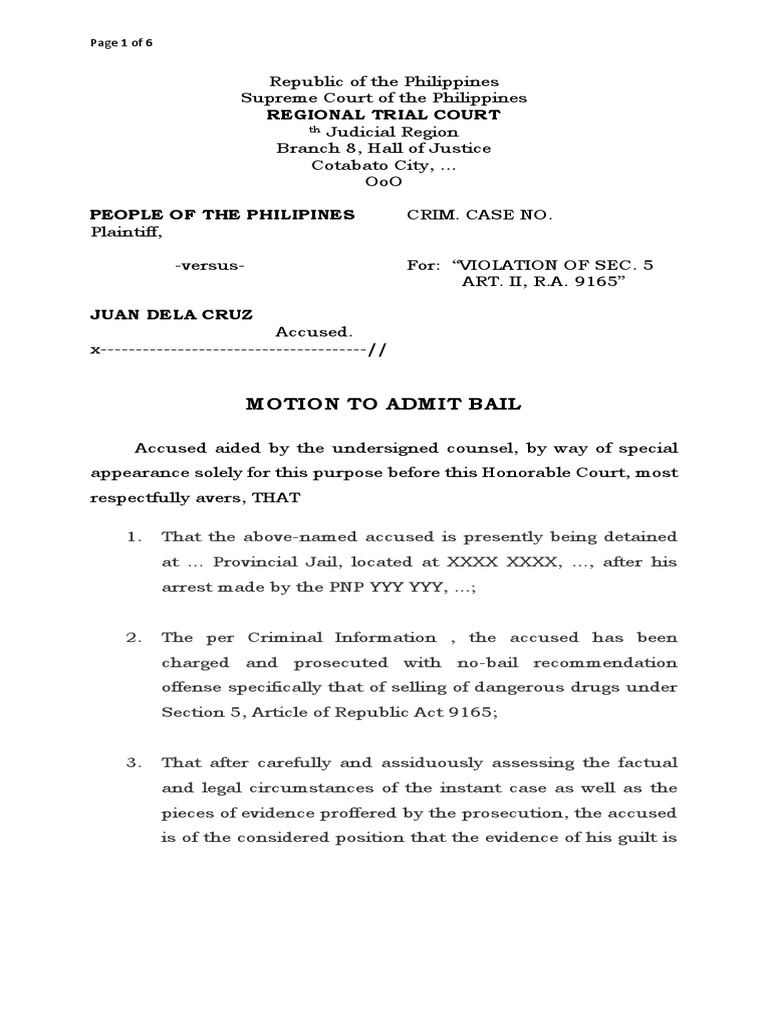 Motion To Admit Bail | PDF | Search Warrant | Bail