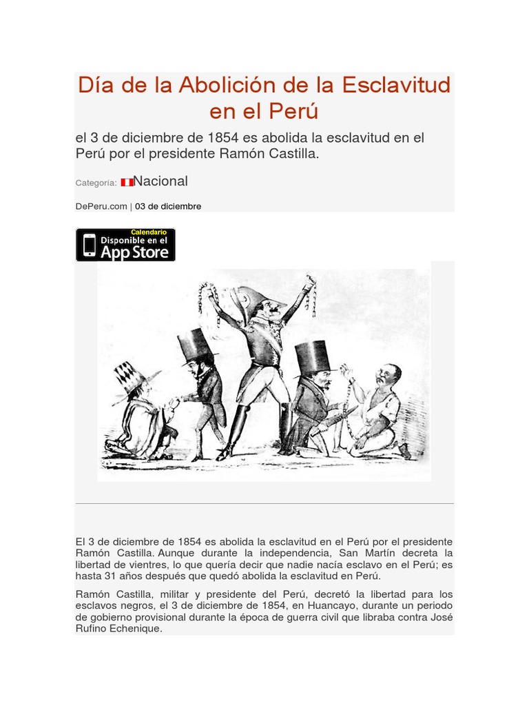 Día de La Abolición de La Esclavitud en El Perú | PDF | Esclavitud ...