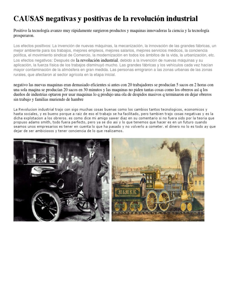 CAUSAS Negativas y Positivas de La Revolución Industrial | PDF