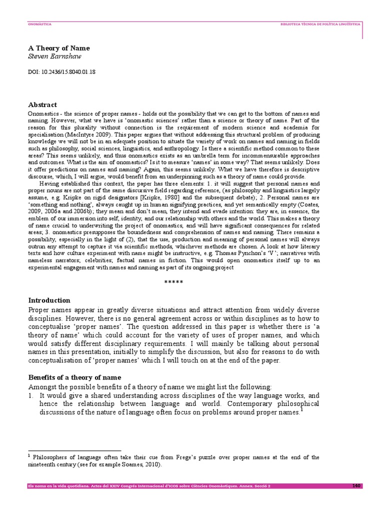 Onomastics: Theory and Challenges | PDF | Semantics | Philosophy Of ...