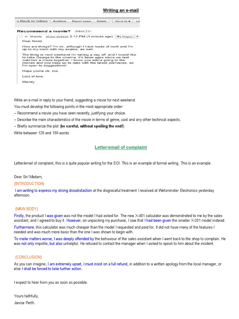 Writing An Email and Complaint Letter | PDF