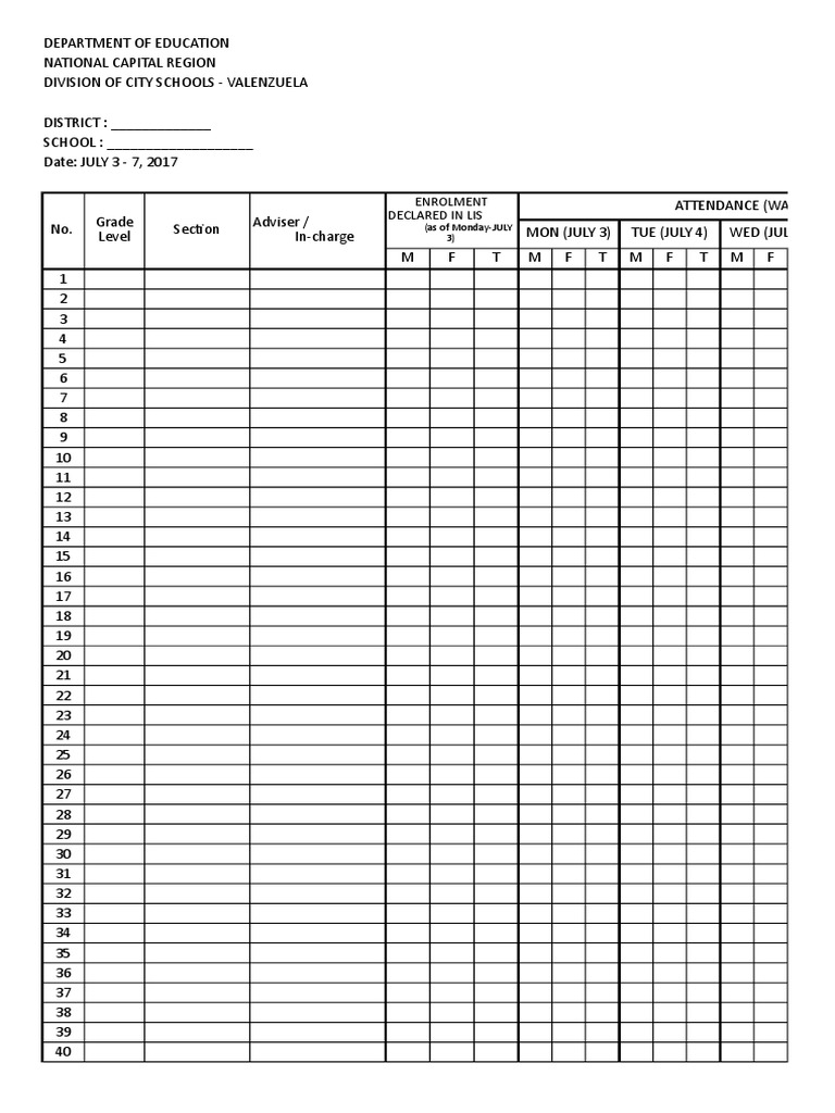 Template For Attendance | PDF