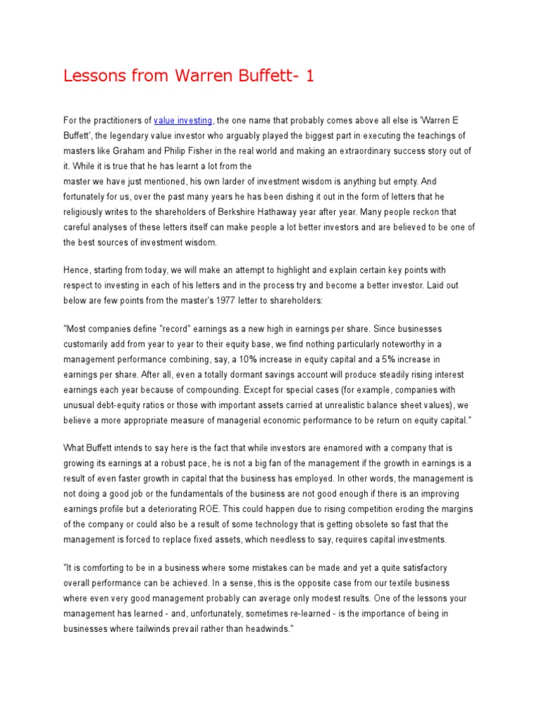 Warren Buffet Lessons | PDF | Warren Buffett | Investing